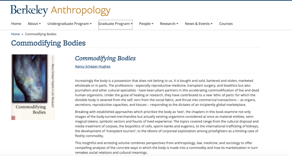 BOOK - BERKELEY UNIVERSITY - Commodifying Bodies / Nancy L. Ascher, President of The ...